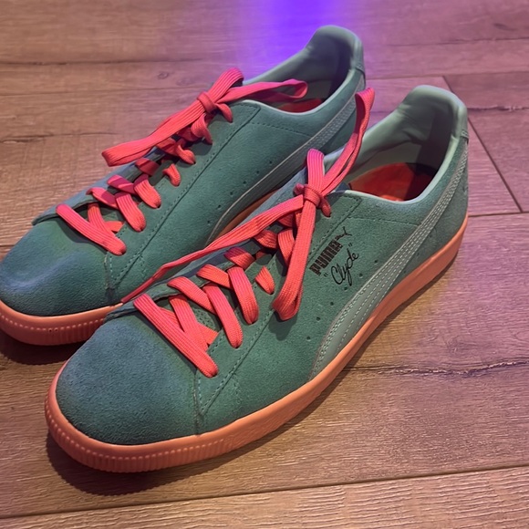 Puma | Shoes | Blue And Pink Puma Clyde Shoes Size Us | Poshmark